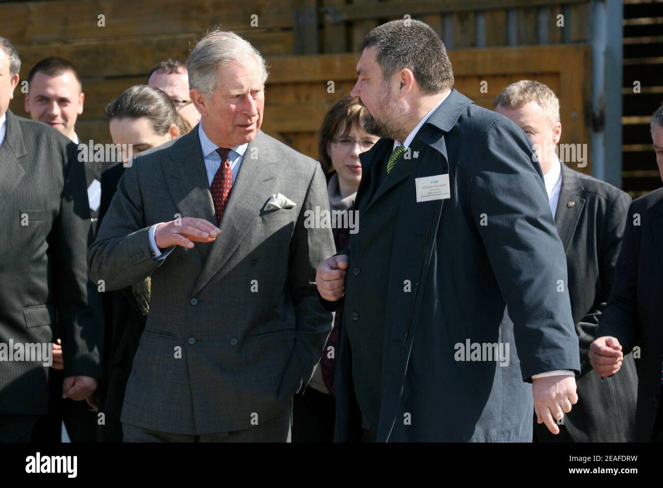 Britain's Prince Charles, left, speaks with Miroslav Kundrata, as he ...