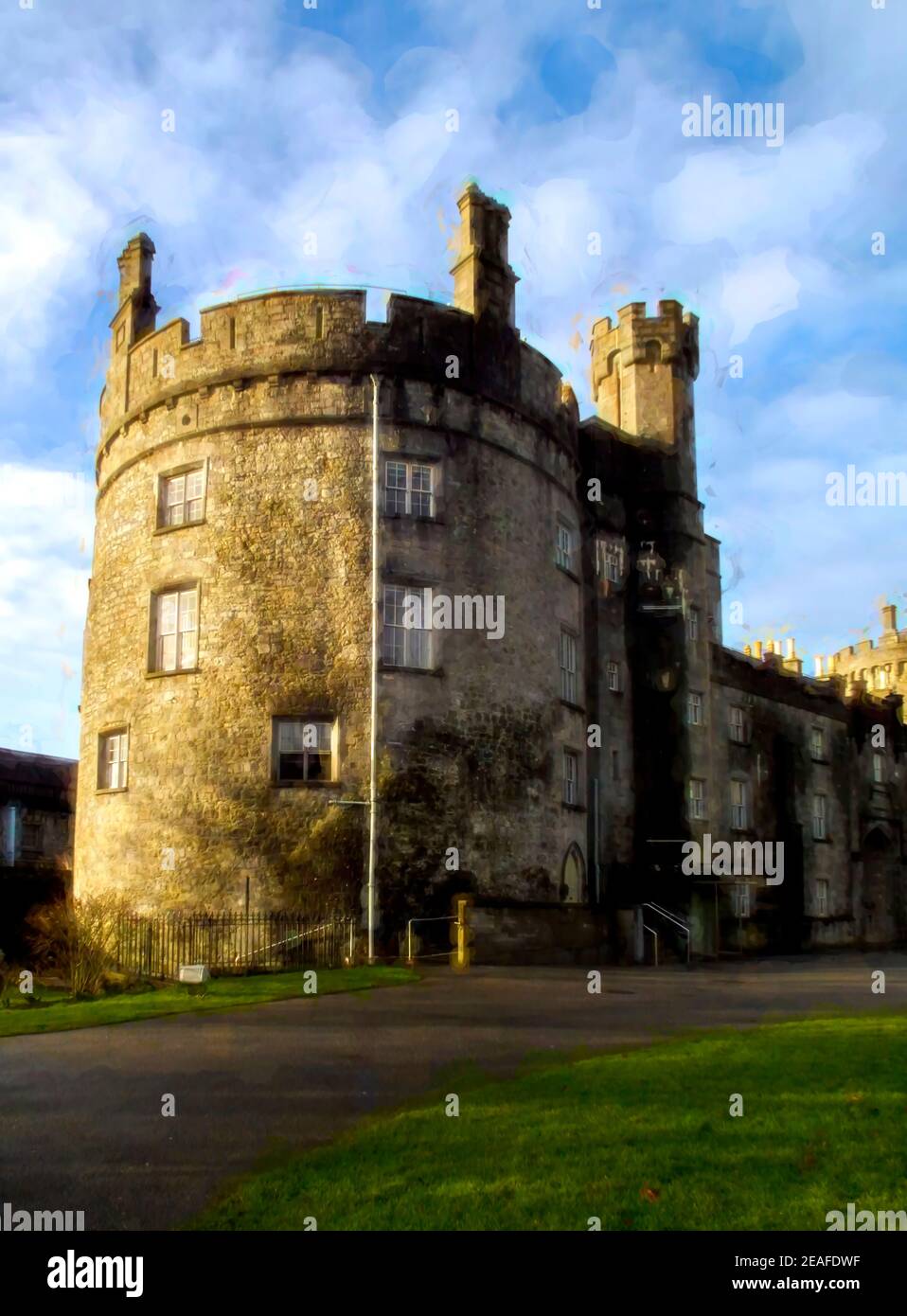 Image of a round corner tower of an old medieval castle Stock Photo - Alamy