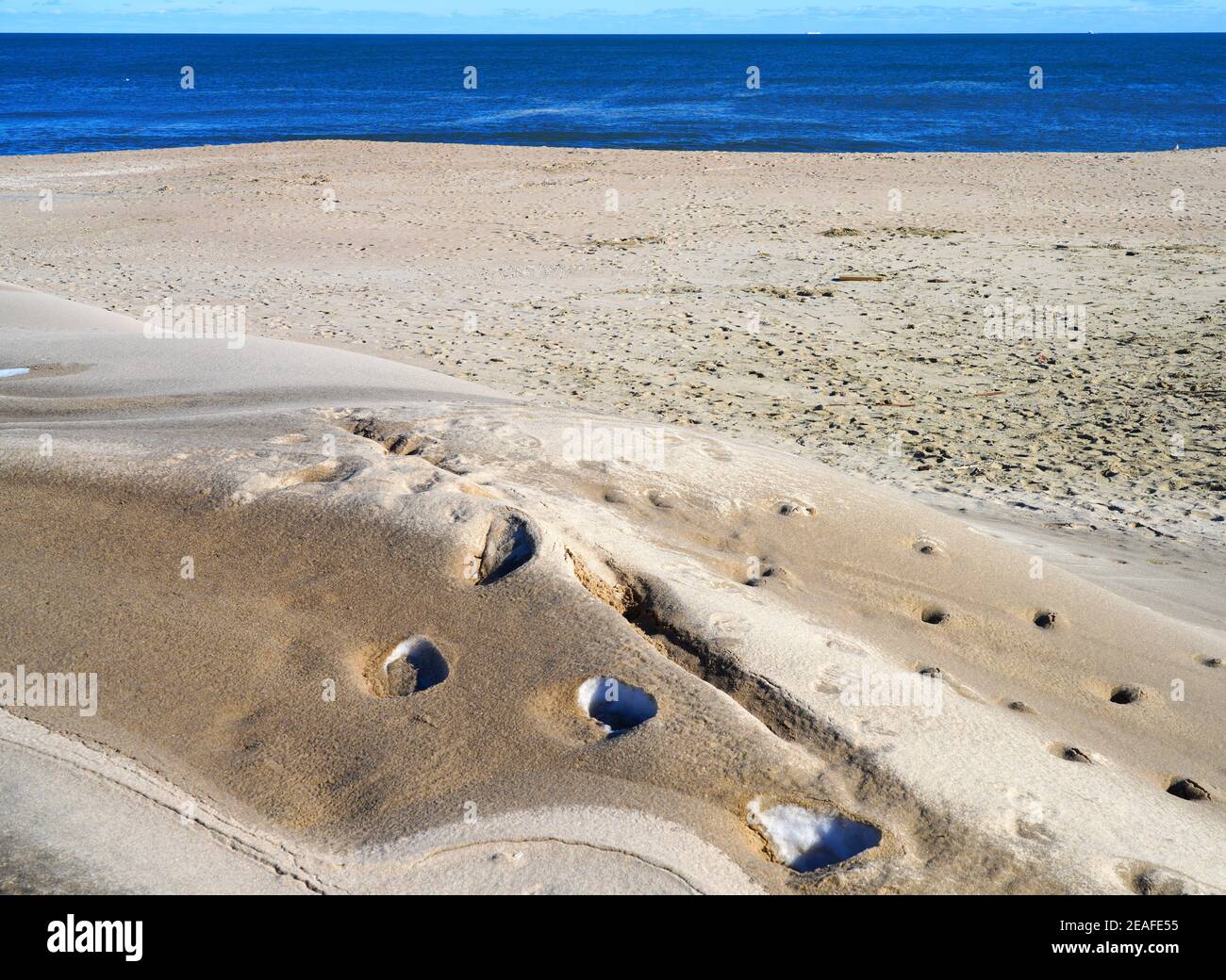 Snow on the beach at the Jersey Shore in Ocean Grove, NJ, United States ...