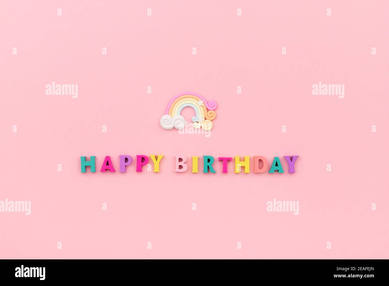 Happy birthday inscription from wooden colorful letters with rainbow ...