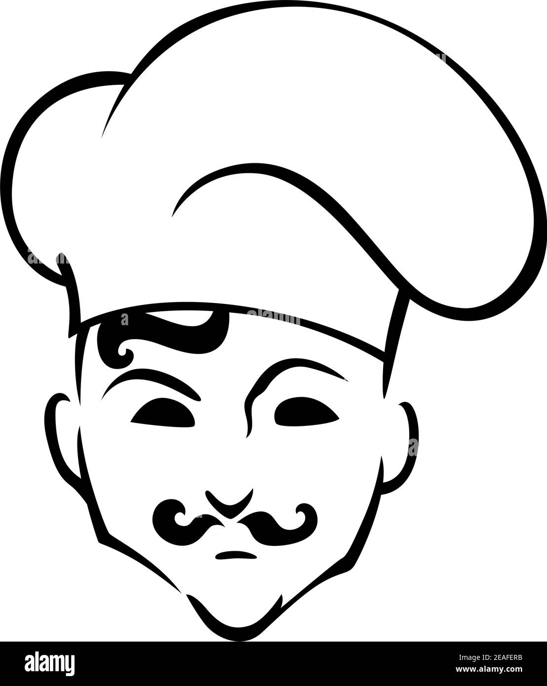 French chef in toque hat in cartoon style for restaurant or cafe design ...