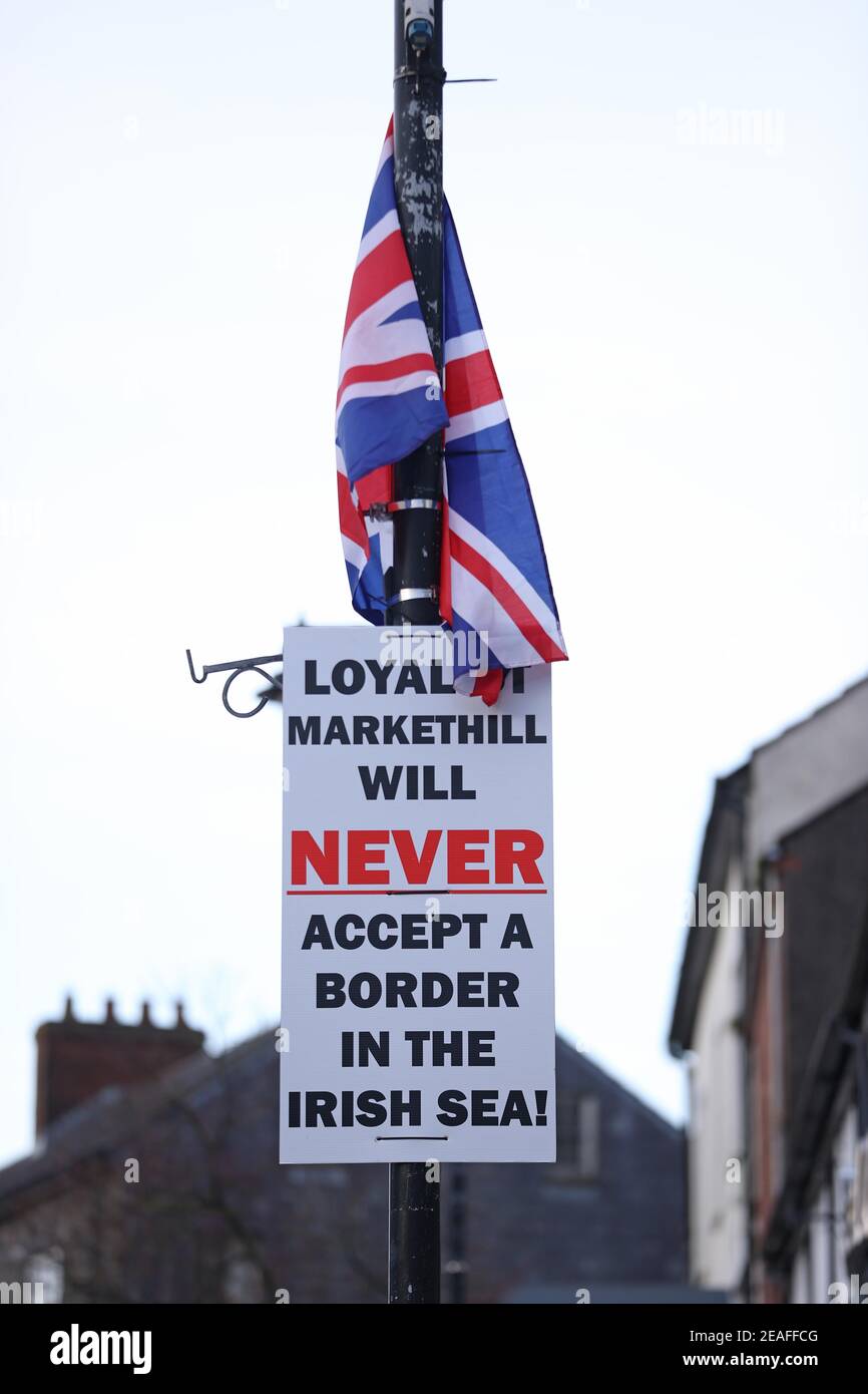 A Loyalist sign in Markethill, in County Armagh, about the Irish Sea ...