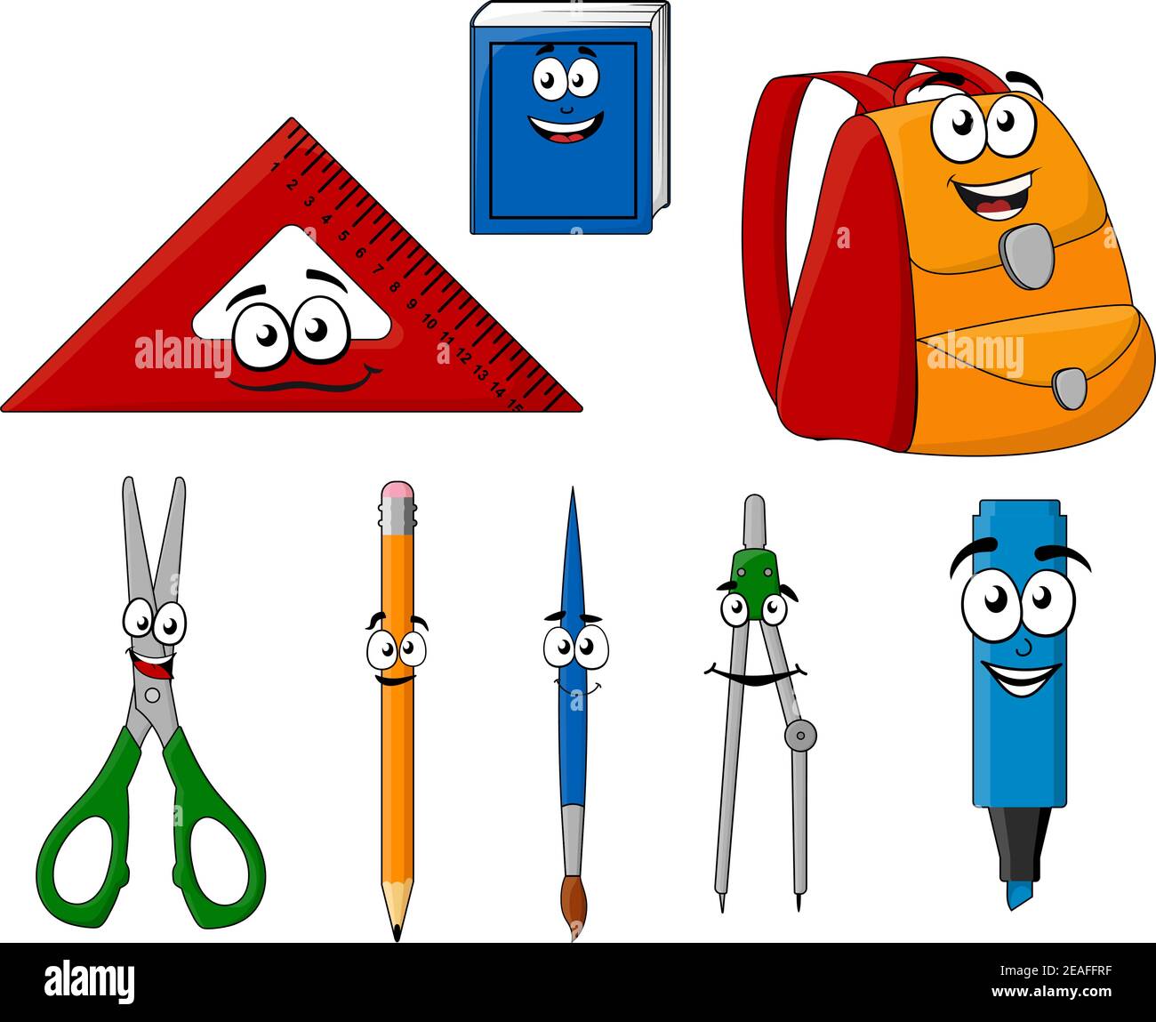 School supplies and objects in cartoon style for education design Stock ...