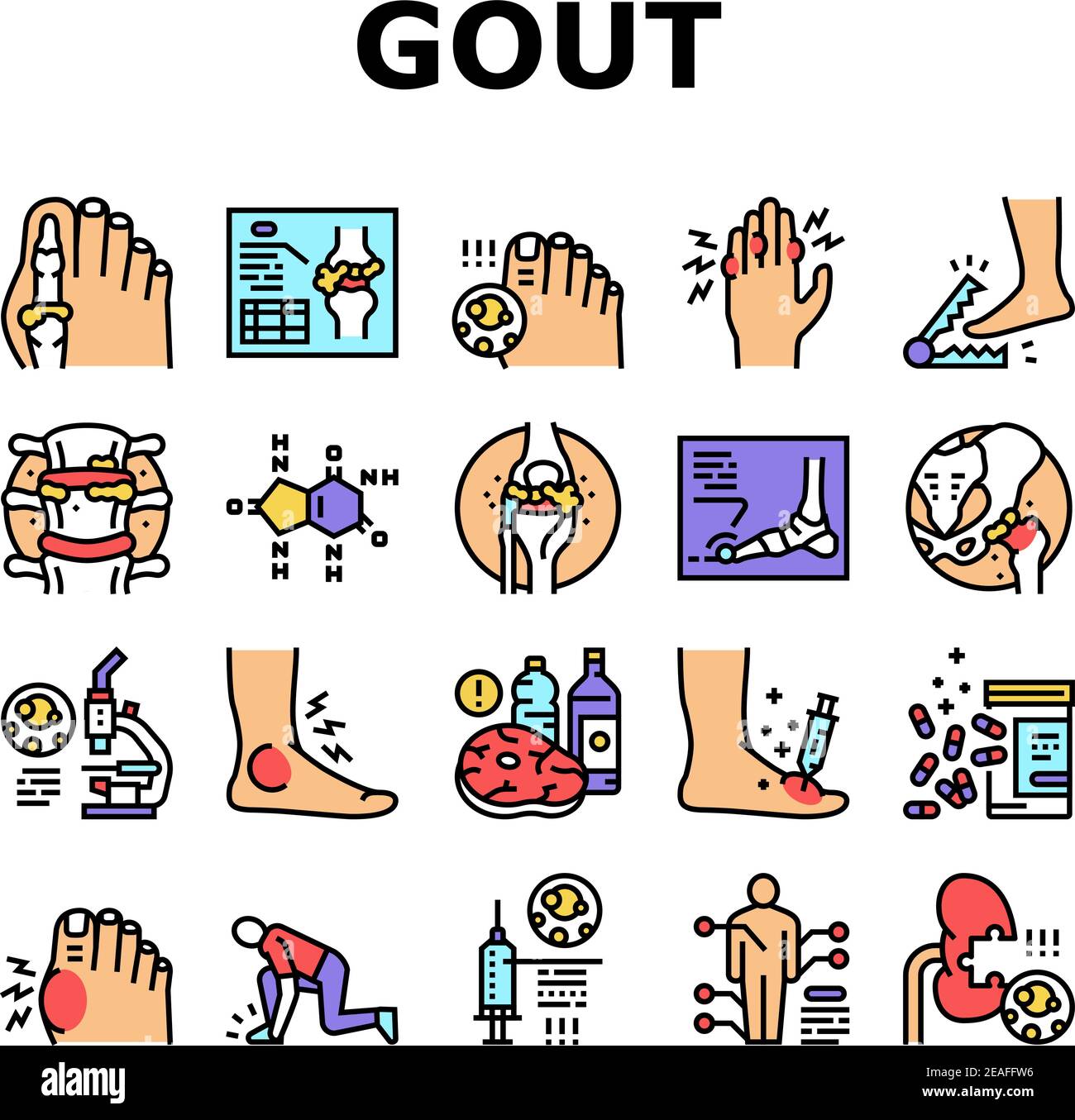 Gout Health Disease Collection Icons Set Vector Stock Vector Image ...