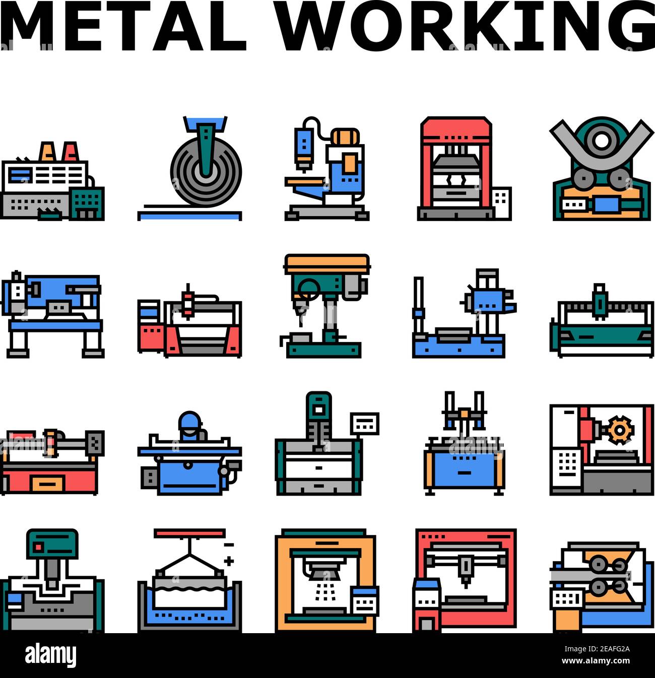 Metal Working Machine Collection Icons Set Vector Stock Vector Image ...