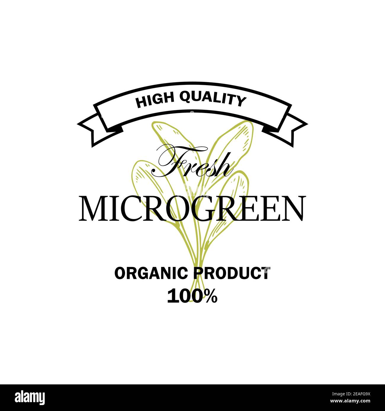 Microgreens logo with hand drawn elements. Vector illustration in ...