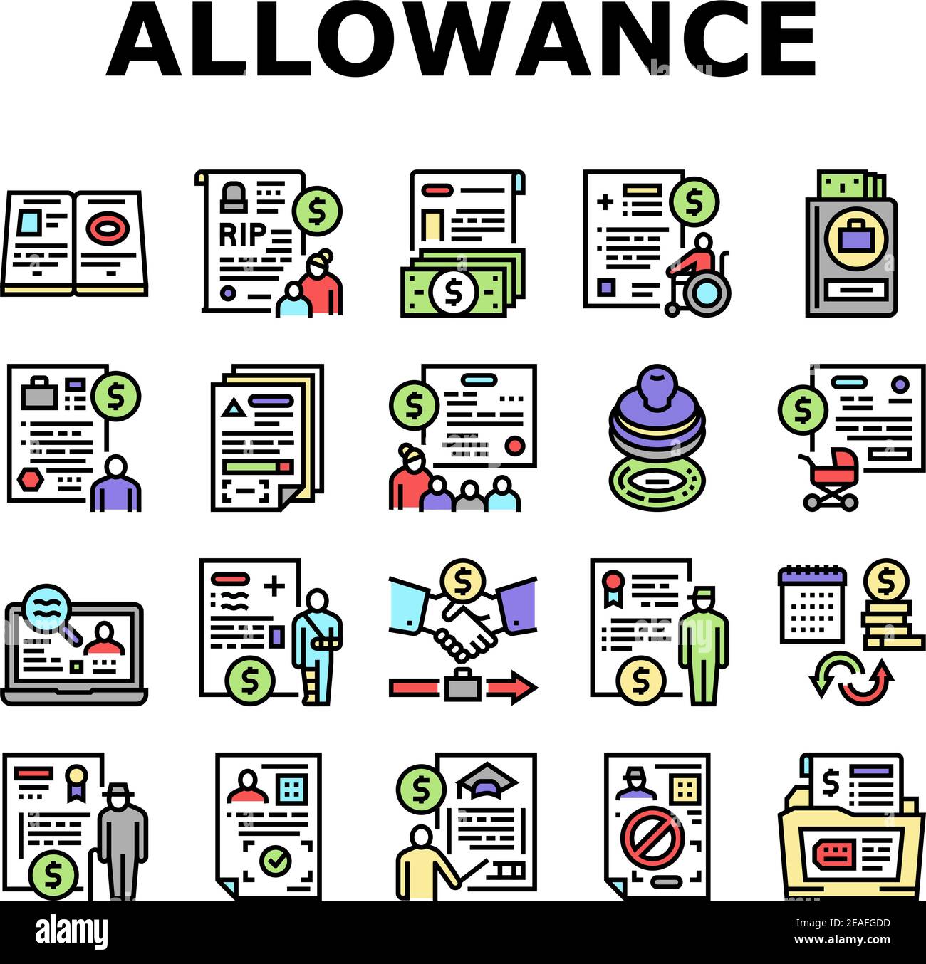 Allowance Finance Help Collection Icons Set Vector Stock Vector Image ...