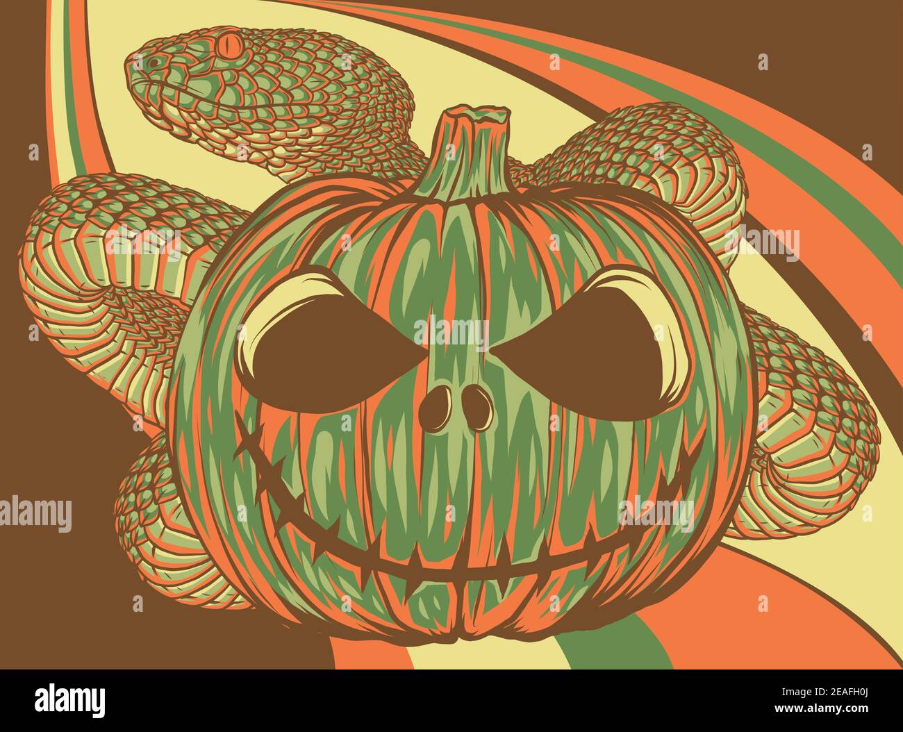 Halloween pumpkin with snake colored vector illustration Stock Vector ...
