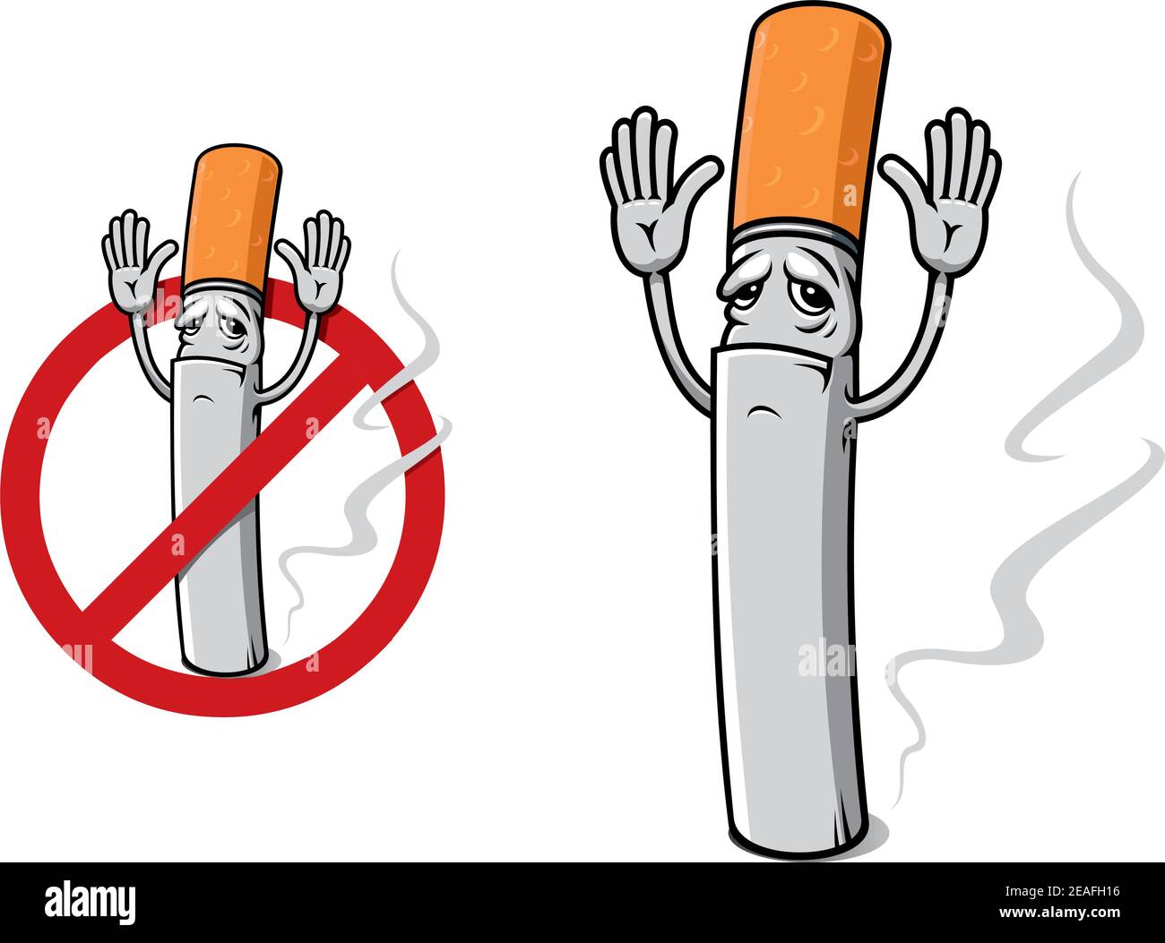 Sad cigarette in cartoon style as a restricted sign Stock Vector Image ...