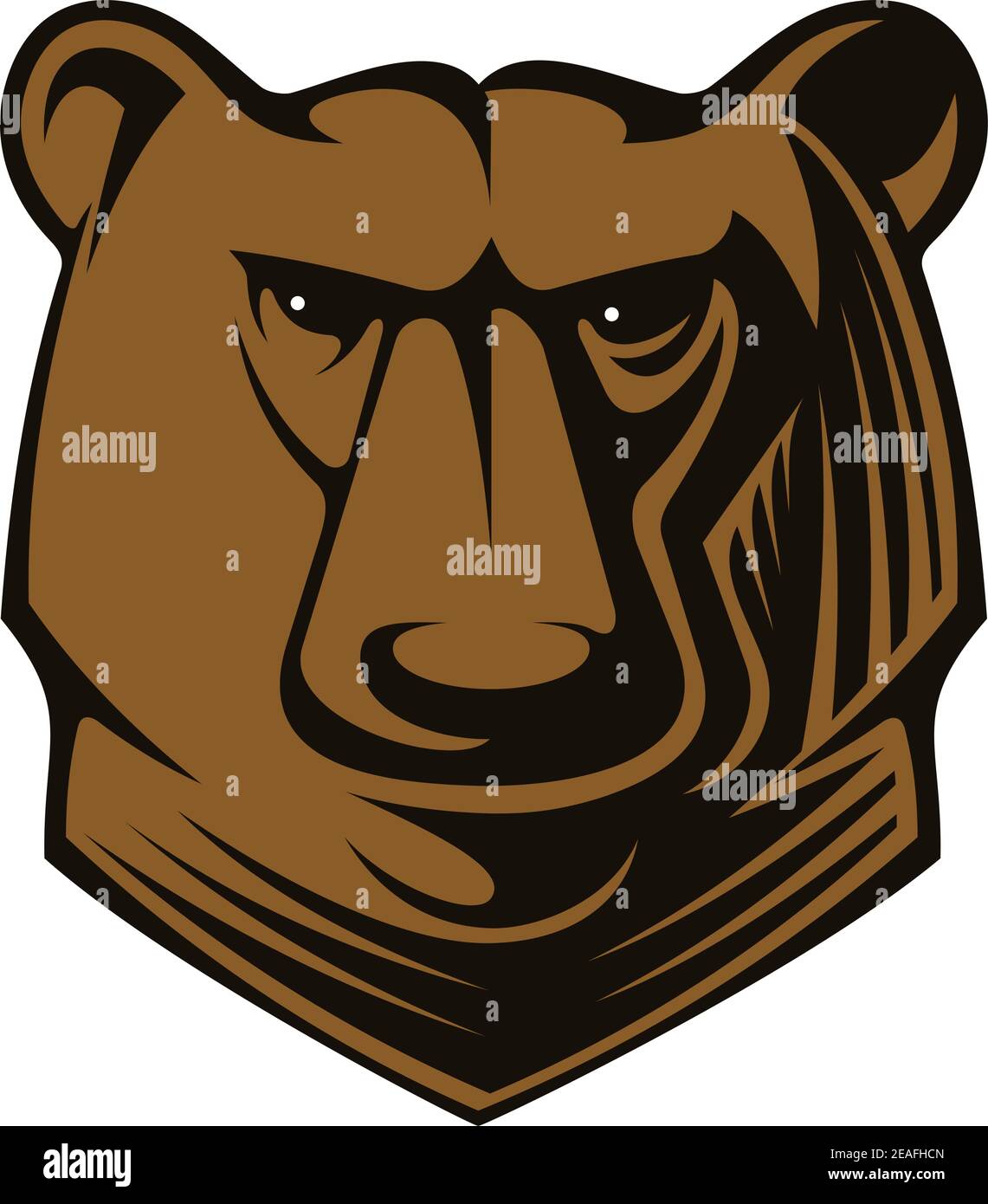 Cartoon illustration of a big brown bear head with glistening eyes ...