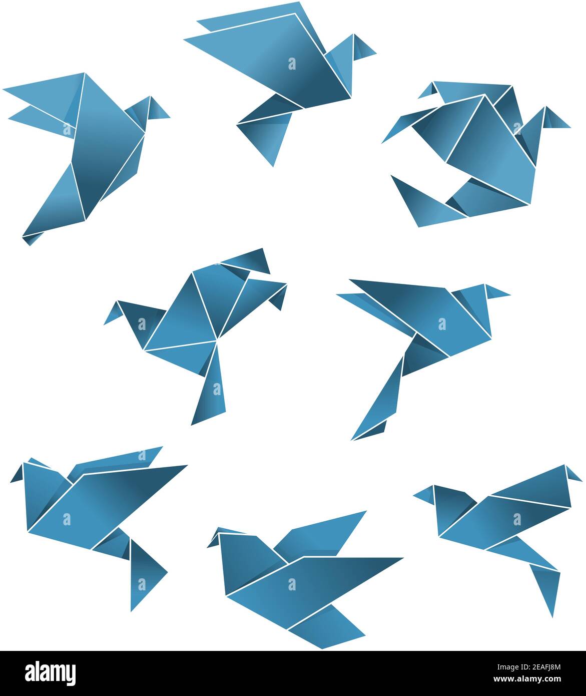 Blue paper pigeons and doves in origami style isolated on white ...