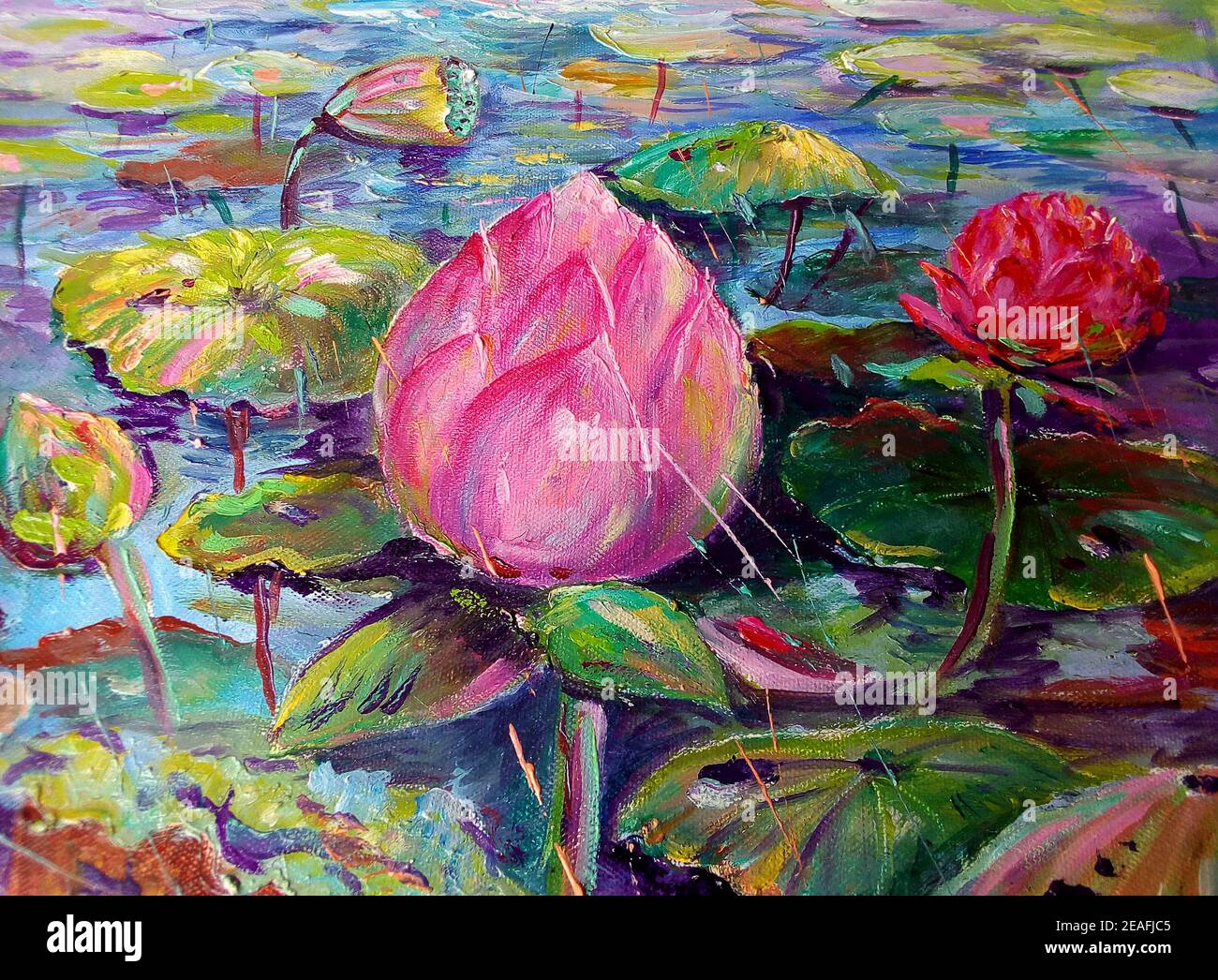 Art oil painting , lotus flower , abstract , design , background from ...