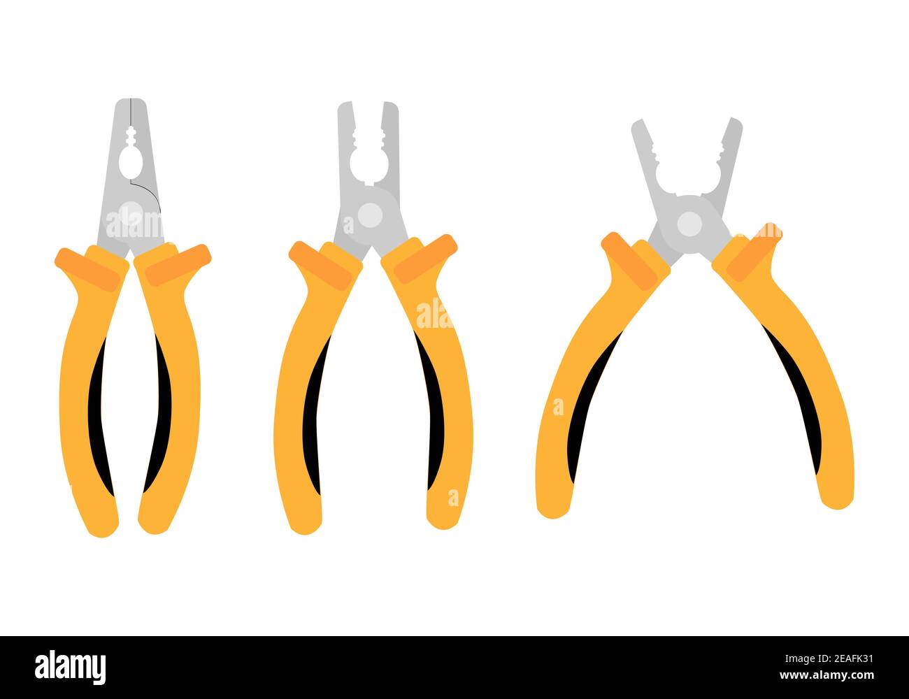 Conventional pliers tool icon. Closed, half open and fully open one ...