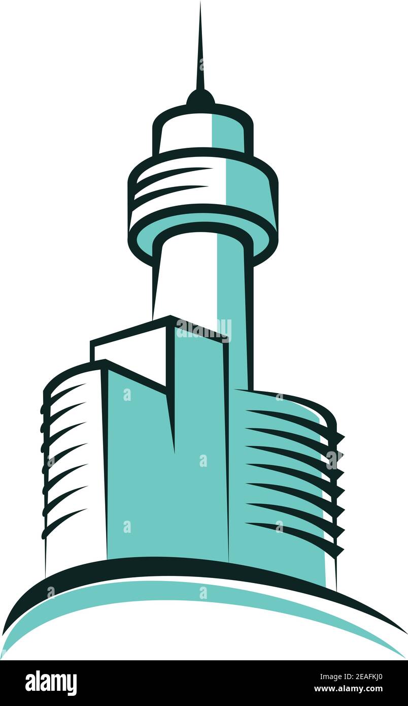Modern skyscraper symbol with skyscrapers topped with high tower with a ...