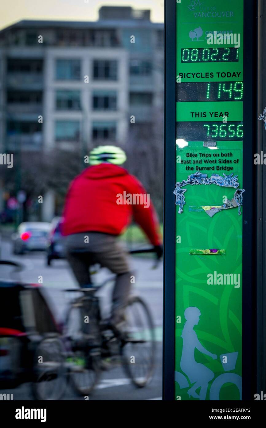 Bicycle lane bike counter, Burrard Bridge, Vancouver, British Columbia ...