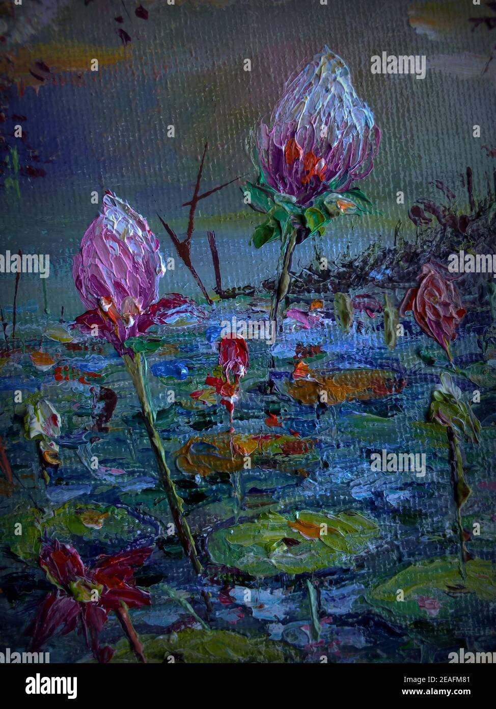 Art oil painting , lotus flower , abstract , design , background from ...