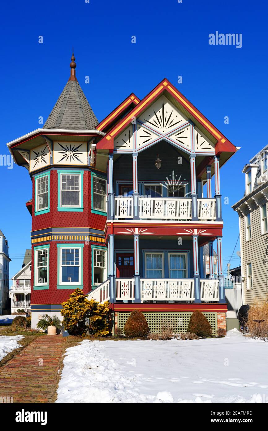 OCEAN GROVE, NJ -4 FEB 2021- View of Painted Ladies Victorian houses in ...