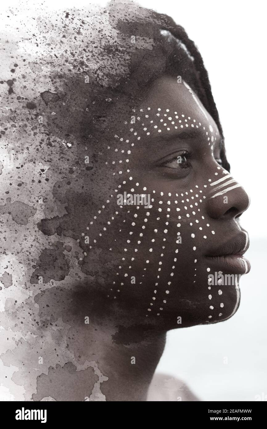 A profile portrait disappearing as a paint Stock Photo - Alamy