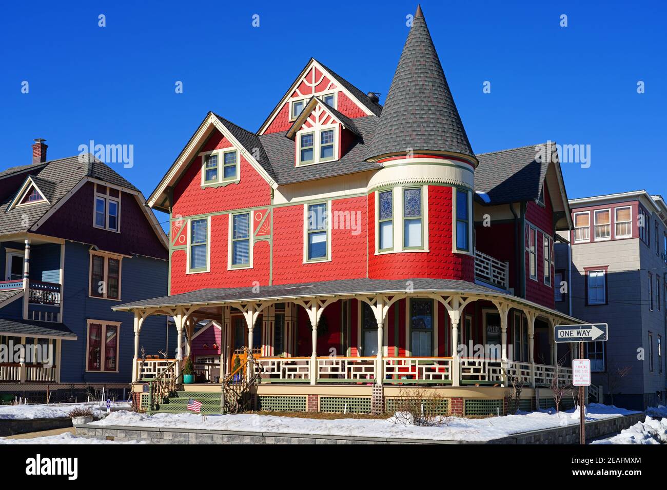 OCEAN GROVE, NJ -4 FEB 2021- View of Painted Ladies Victorian houses in ...
