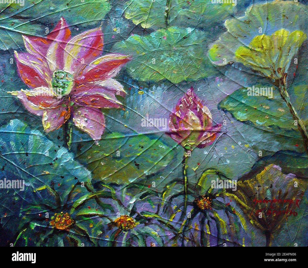 Art oil painting , lotus flower , abstract , design , background from ...