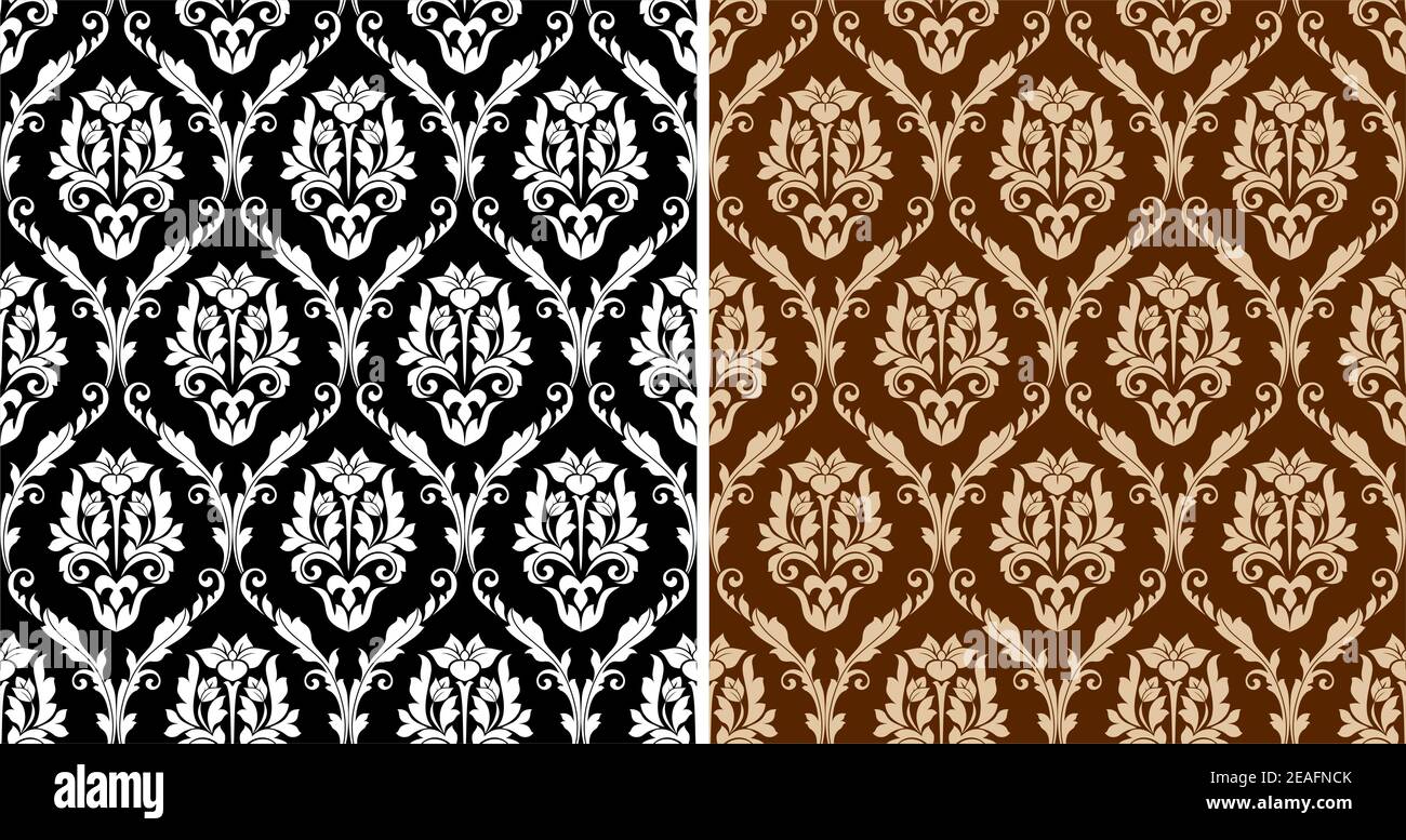 Two floral seamless arabesque patterns in different colours suitable ...