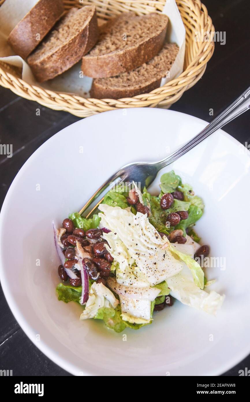 Kidney beans health salad. Dark table. Cafe menu Stock Photo - Alamy