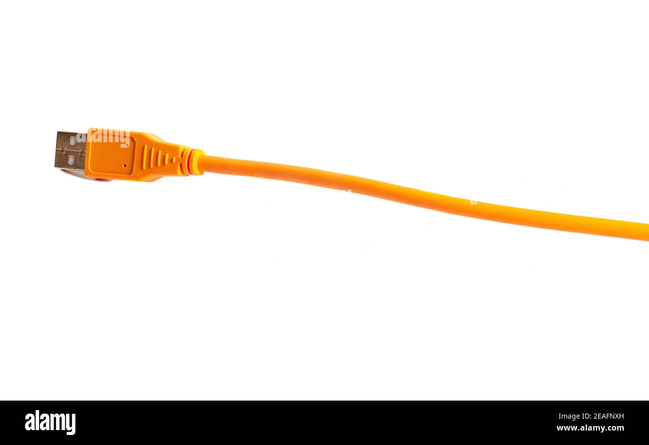 Orange USB cable isolated on white background Stock Photo - Alamy