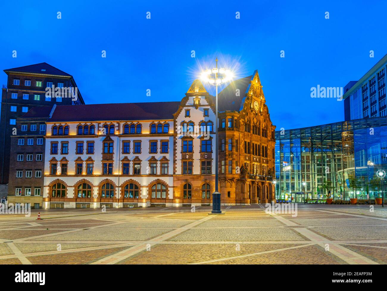 Night view of Friedensplatz in the center of Dortmund, Germany Stock ...