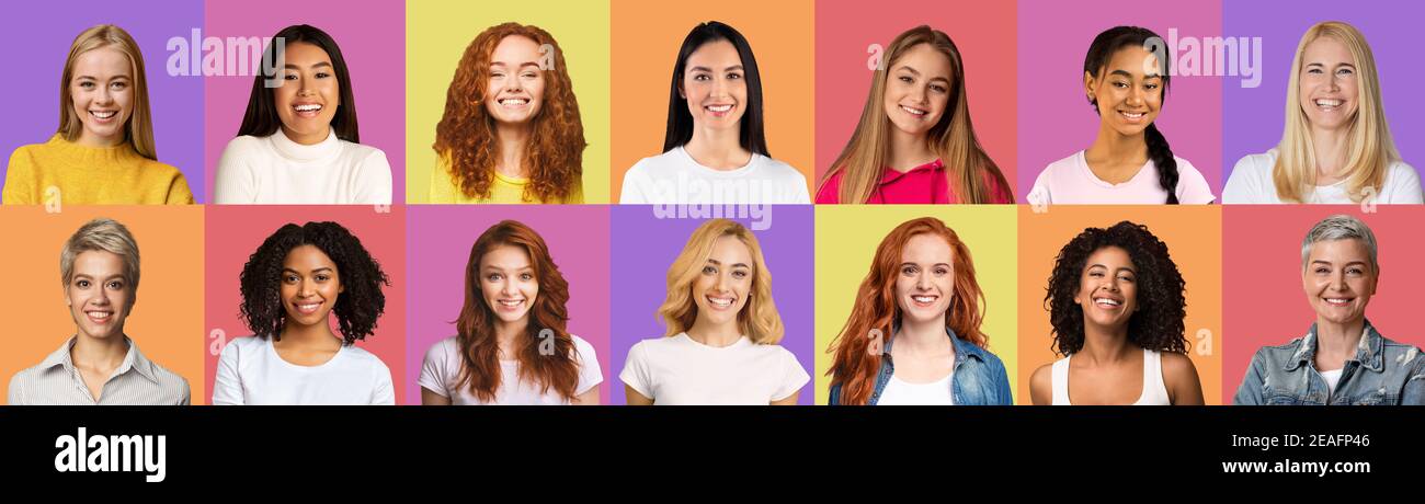 Creative set of beautiful multiracial women portraits Stock Photo - Alamy