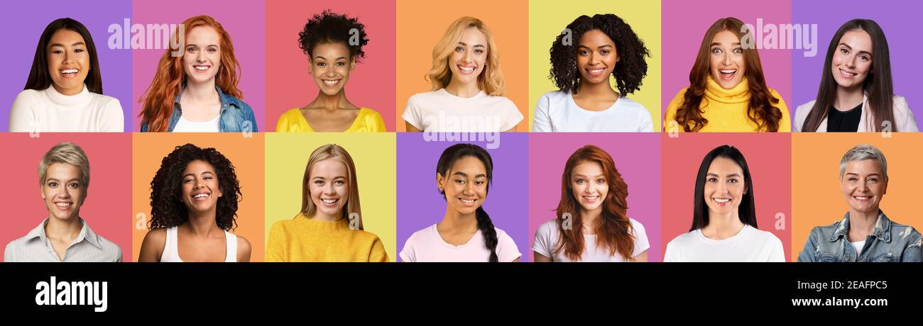 Set of beautiful multiracial happy women portraits Stock Photo - Alamy