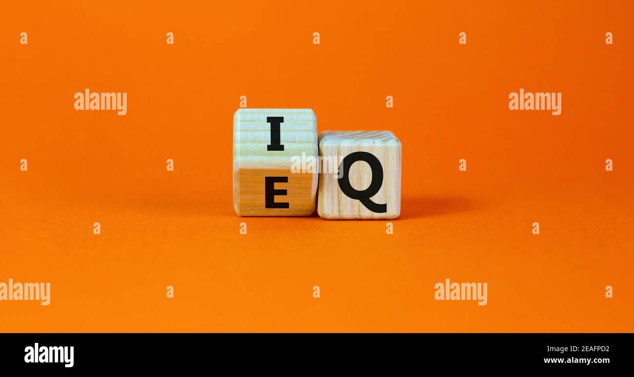 IQ or EQ symbol. Turned a cube, changed words IQ, intelligence quotient ...