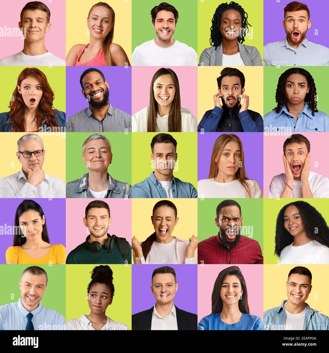 Collage of diverse people expressing different emotions, mosaic set Stock Photo - Alamy