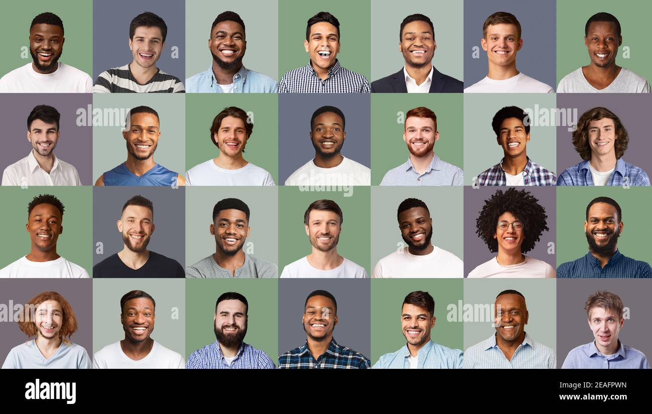 Smiling men of different ages and nationalities, set of portraits Stock ...