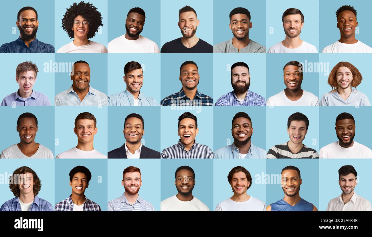 Happy men of different ages and nationalities, set of portraits Stock ...