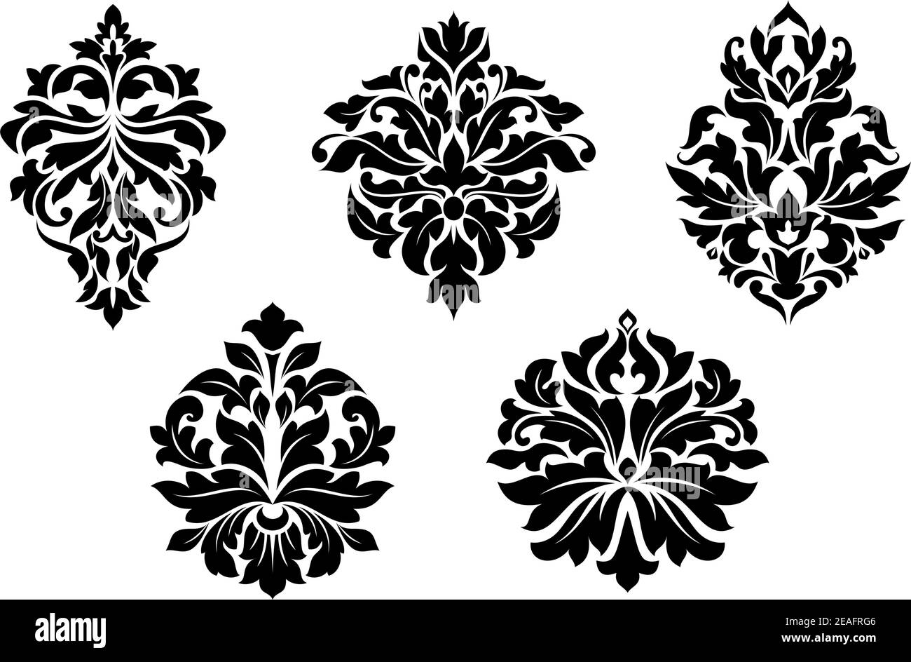 Floral and foliate damask design elements set isolated on white Stock ...
