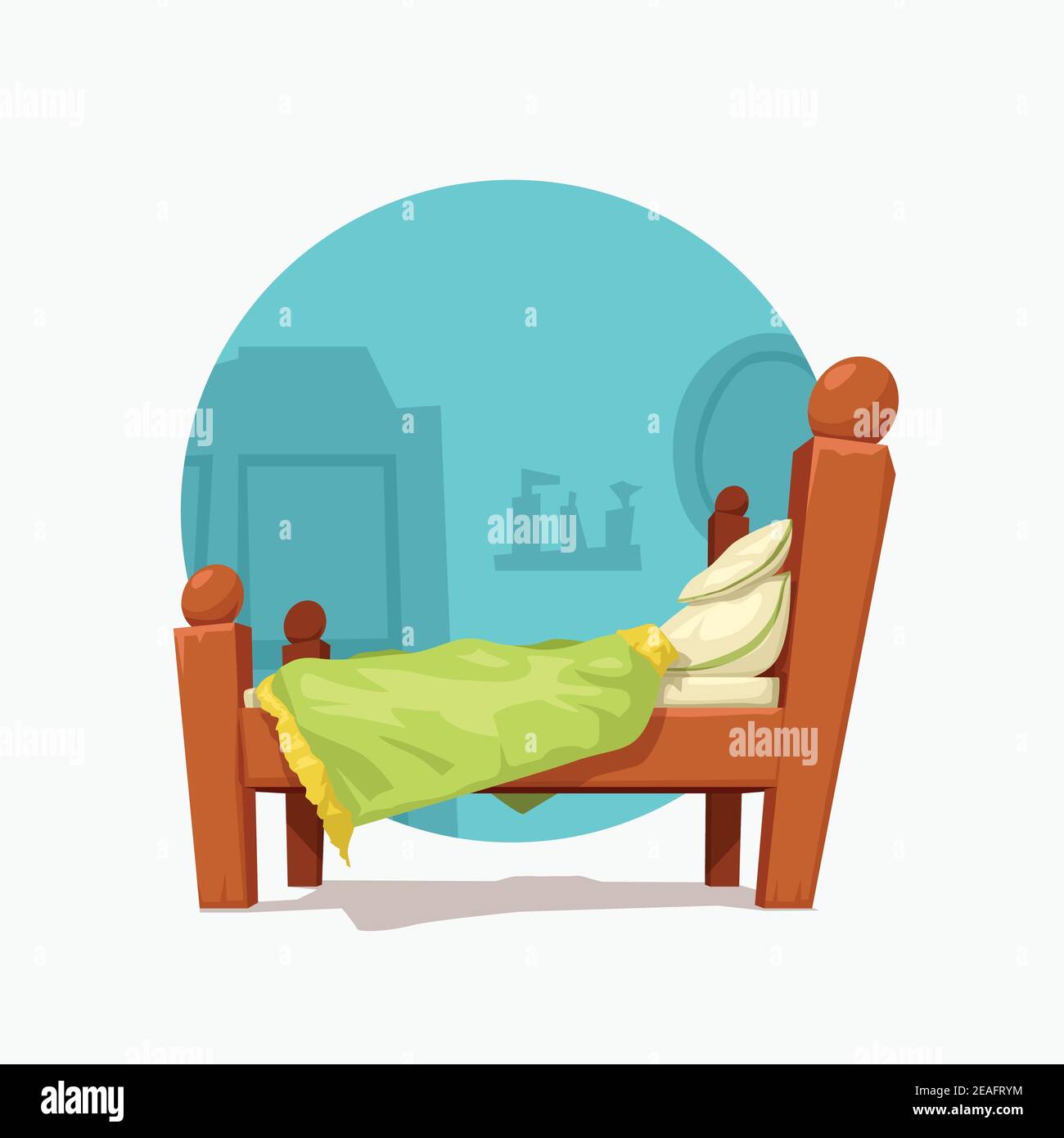 cartoon colorful double wooden bed blue back Stock Vector Image & Art ...