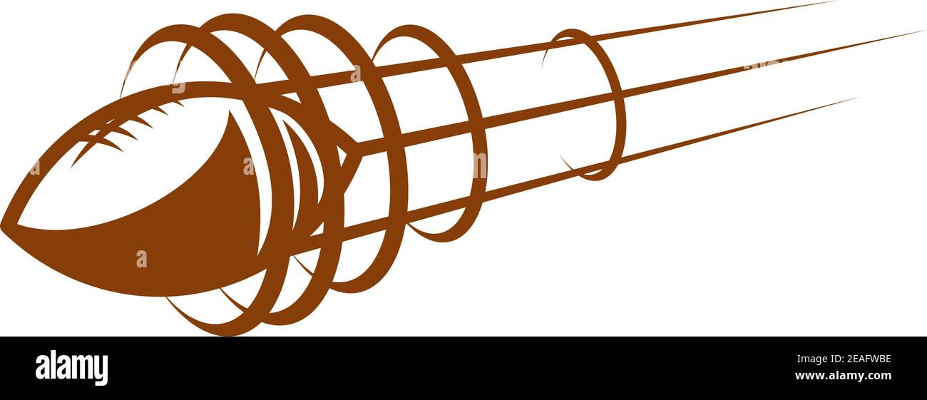 Football or rugby ball zooming through the air pointed in the direction ...