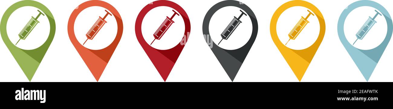 coloured pins with syringes and needles Stock Photo - Alamy