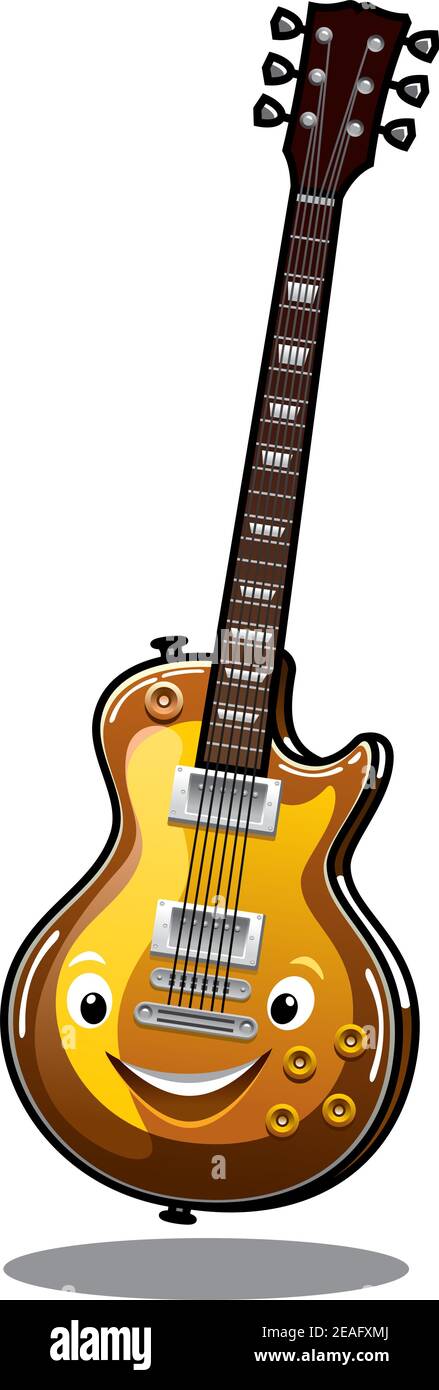 Happy smiling electric guitar in cartoon style for music and mascot ...