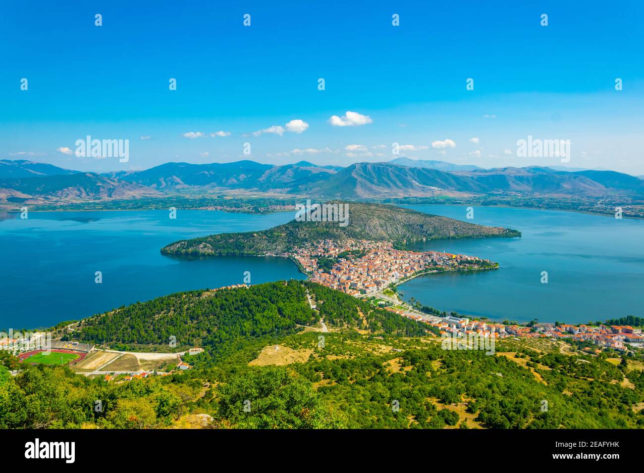 Aerial view of greek town Kastoria surrounded by Orestiada lake Stock ...