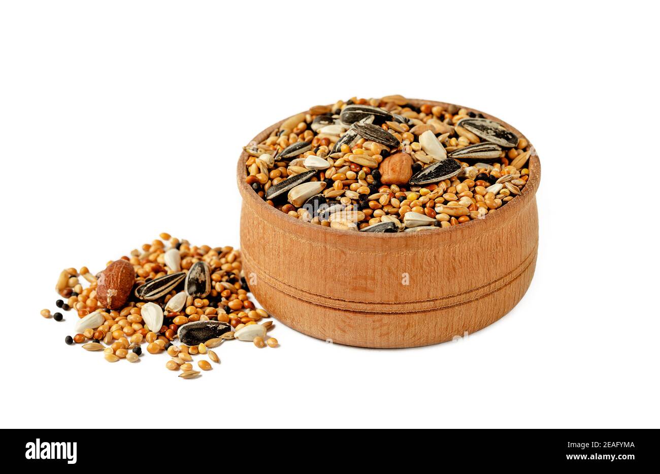 Heap of parrot fodder on white background. Pet care and healthy feeding ...