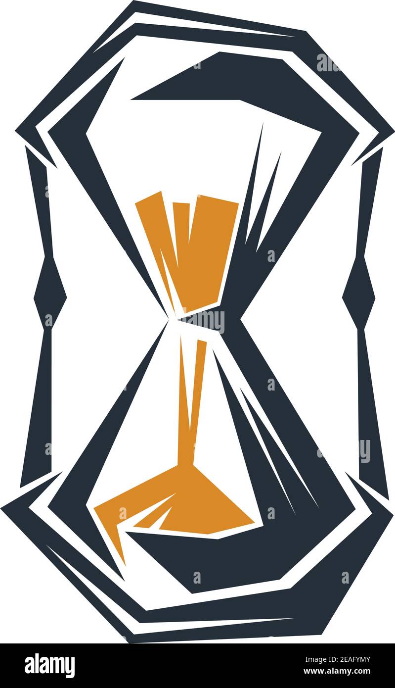 Geometric stylised hour glass motif, in black with yellow sand ...