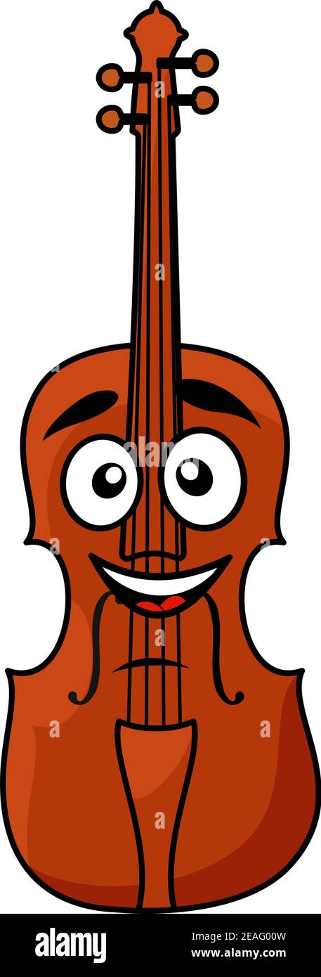 Vector cartoon illustration of a happy brown wooden violin with a big ...