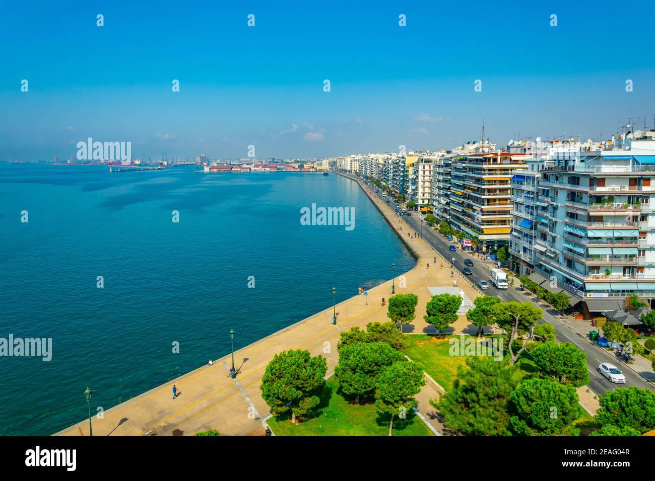 Aerial view of seaside promenade in Thessaloniki from the white tower ...