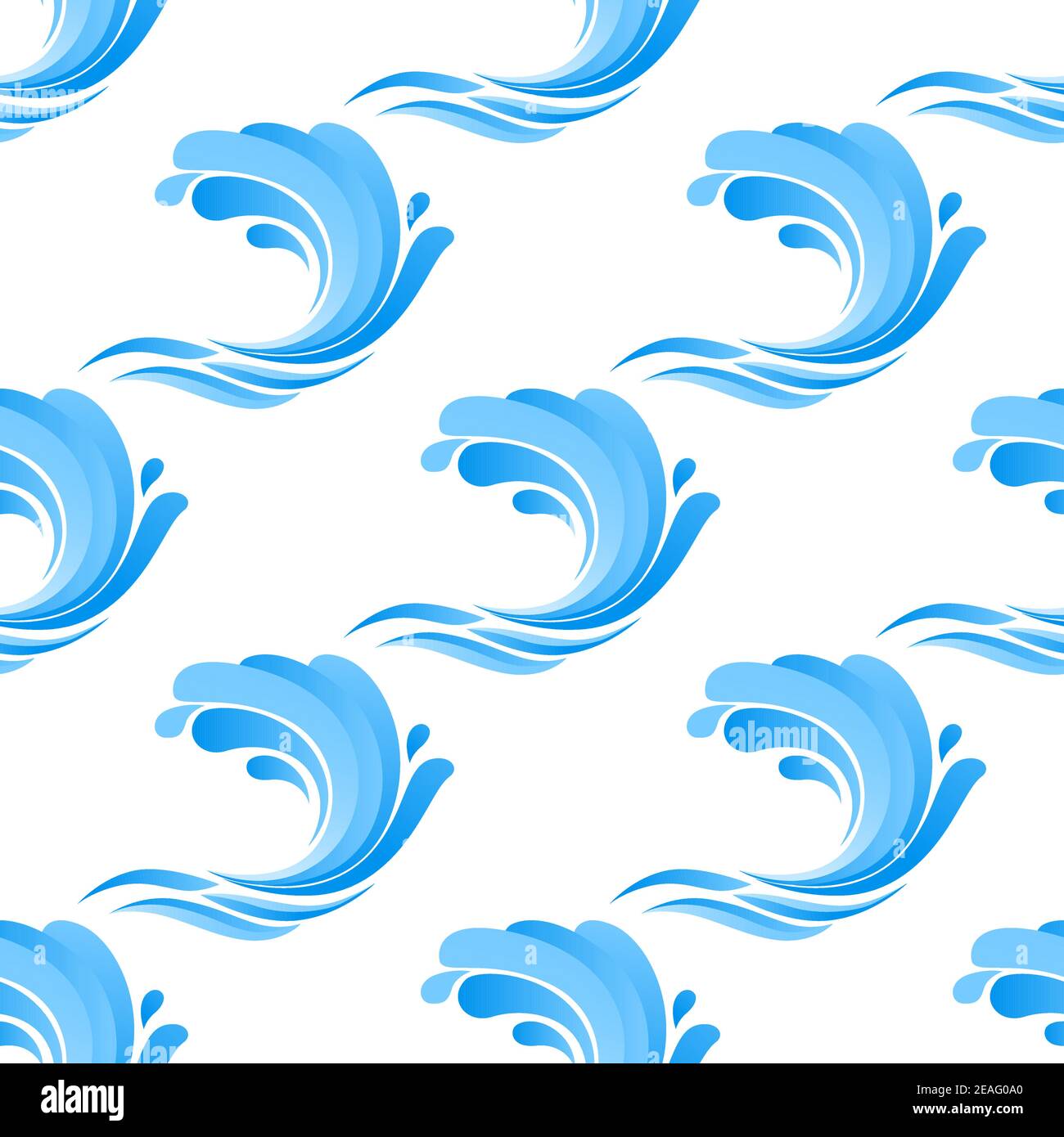 Seamless pattern of blue curling waves on a white background suitable ...