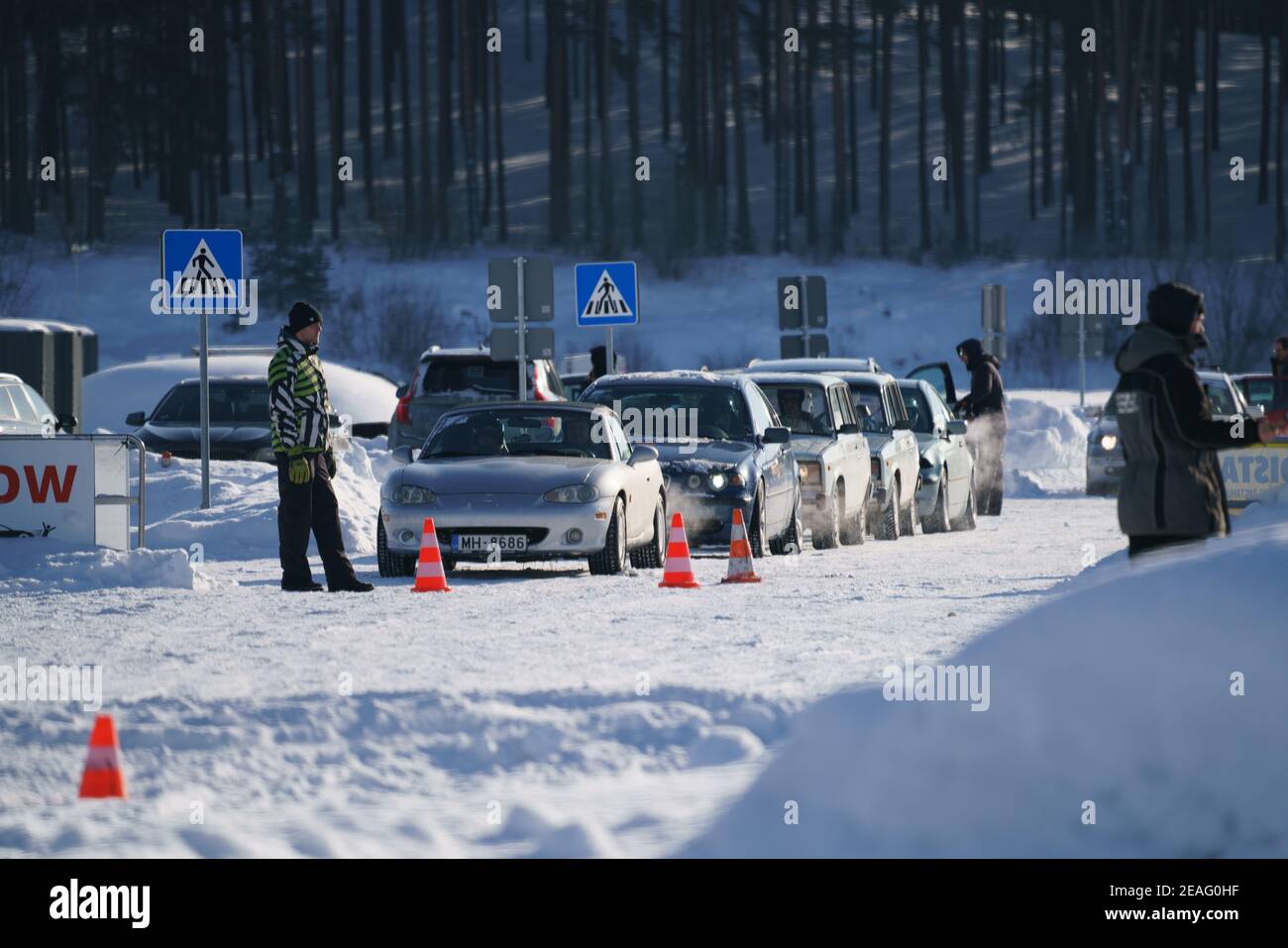 extreme driving, the car is moving rapidly over the smooth snow and ...