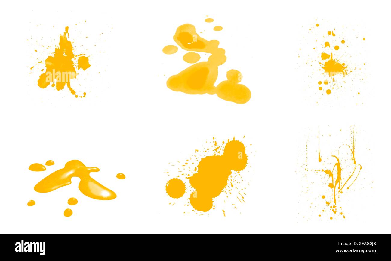 Abstract set of yellow paint splash, drops and stains brushes Stock ...