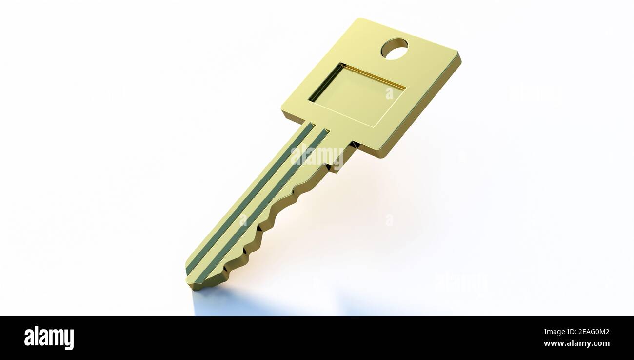 Key gold isolated cutout on white background. Golden shiny luxury key ...