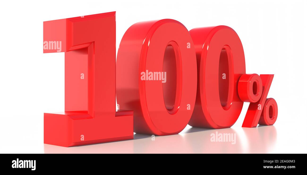 100% text. one hundred percent red color isolated against white ...