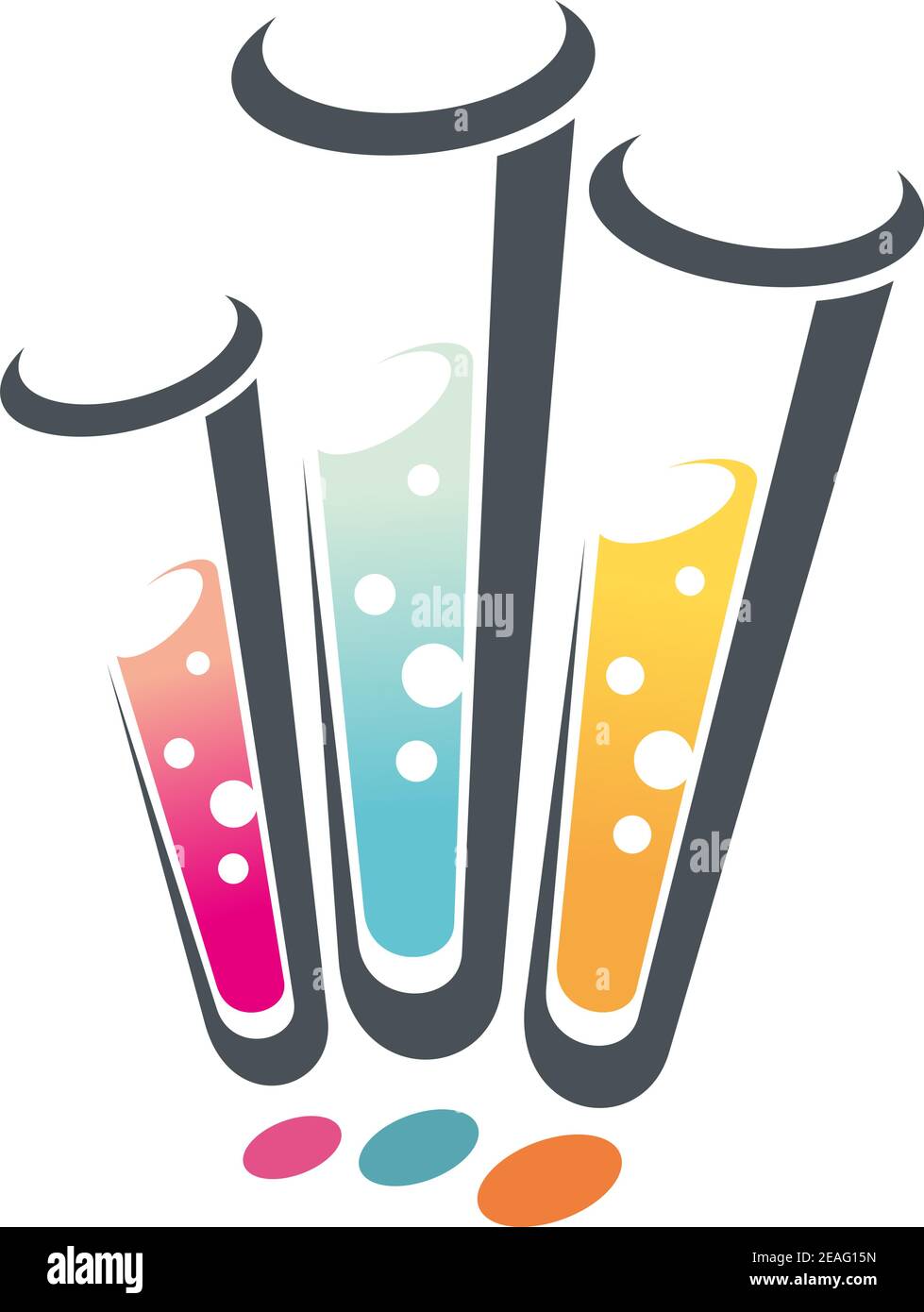 Cartoon vector illustration of three flasks and tubes with bubbles in ...